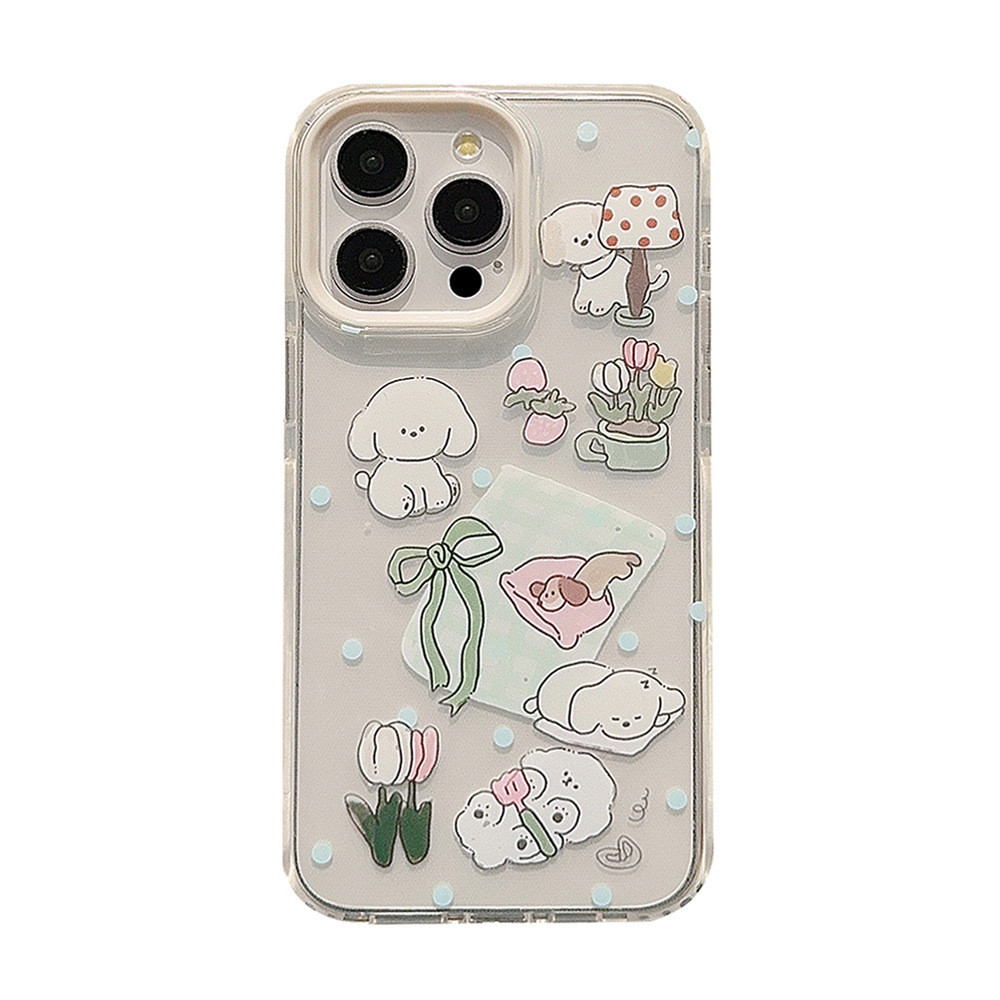 Cartoon white edge cute flower dog drop proof phone case tpu for apple ...
