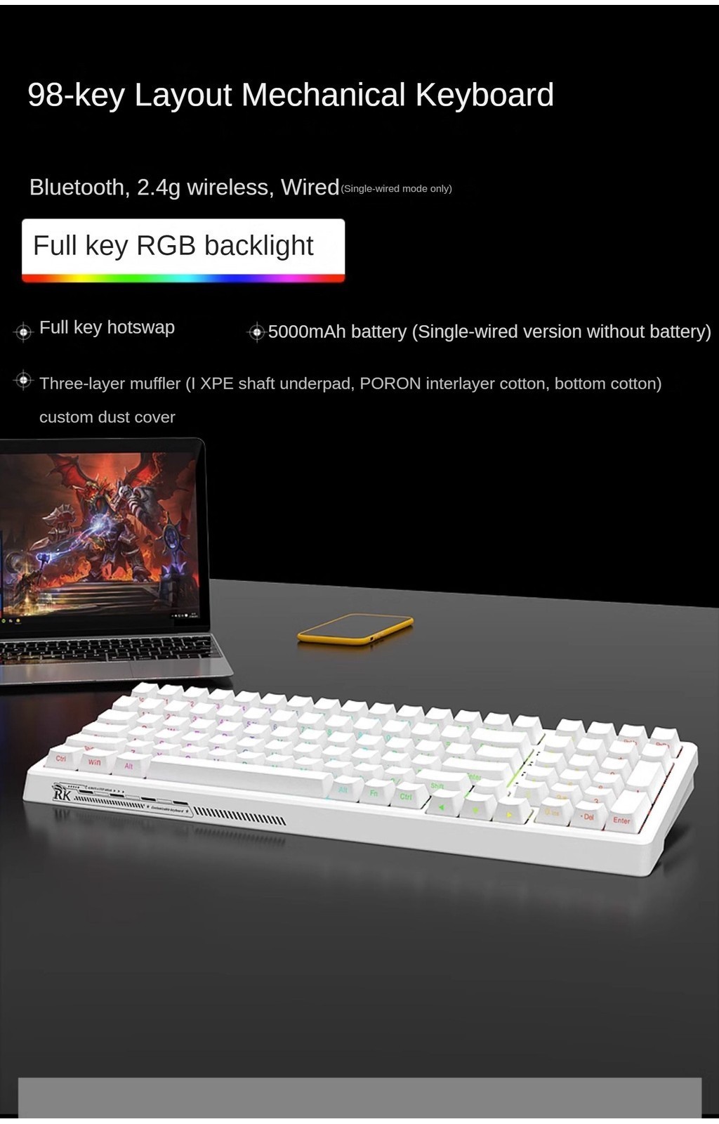 New Arrival! RK G98 Tri-Mode customized mechanical keyboard wireless 2 ...