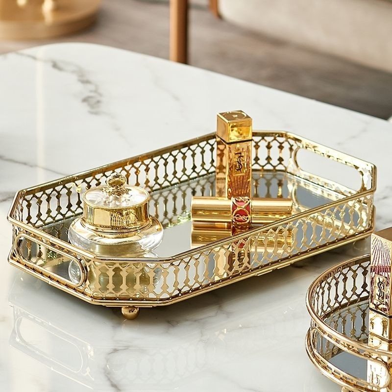 Metal Decorative Tray Home Decorative Table Storage Mirror Tray Jewelry ...