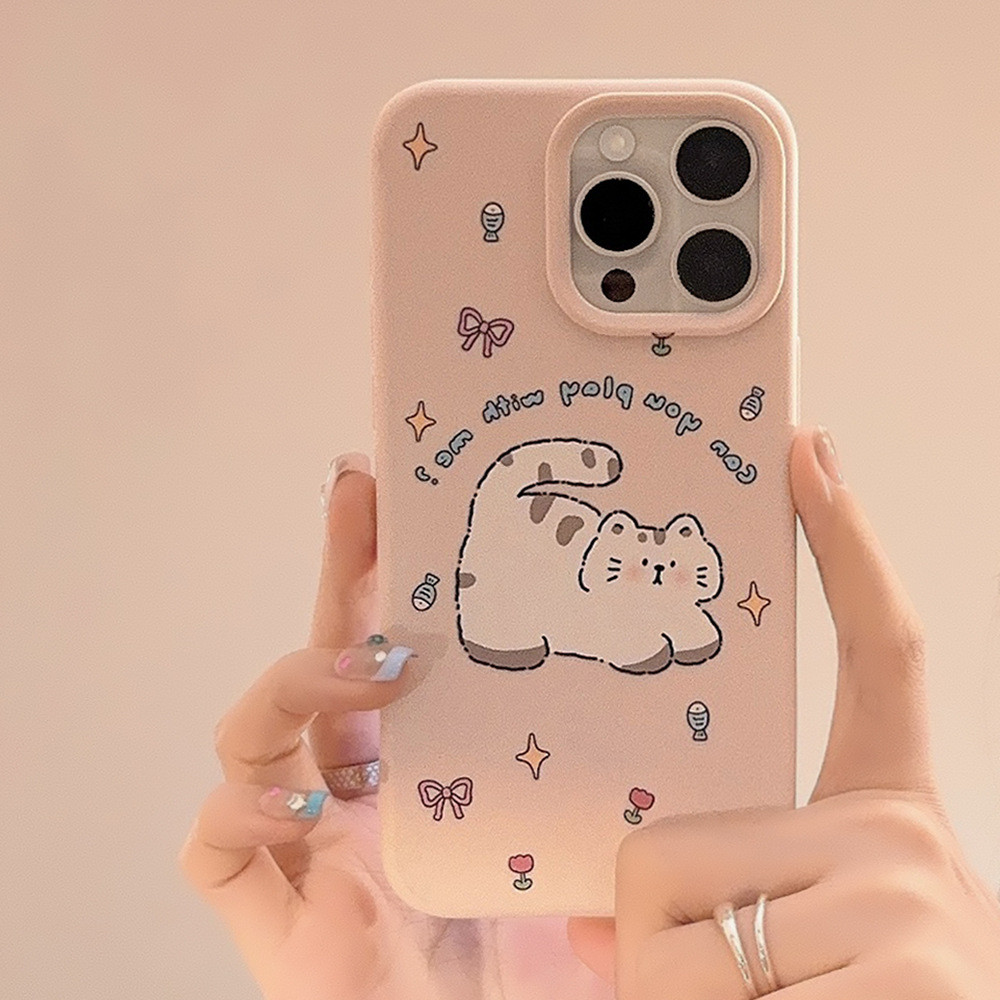 Big hole pink bow star stereo fat cat stand anti-drop phone case tpu ...