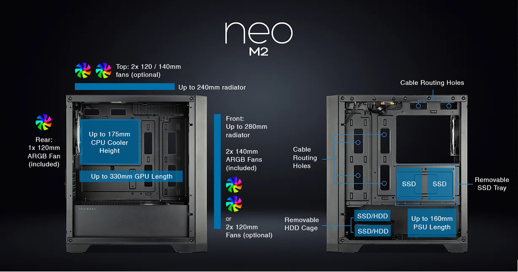 Tecware NEO M2 OMNI TG ARGB MATX PC Case Chassis Gaming Casing ( Black ...