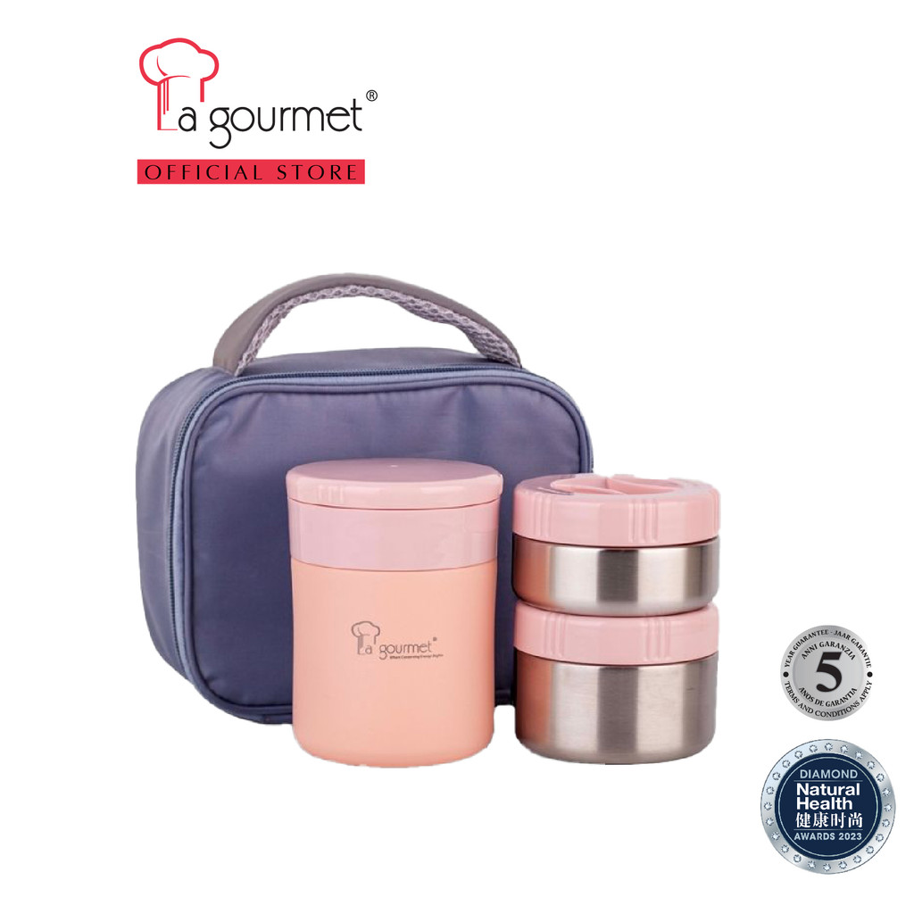 La gourmet Spring Thermal Lunch Set with Pouch - Pink (FOC La Gourmet ...