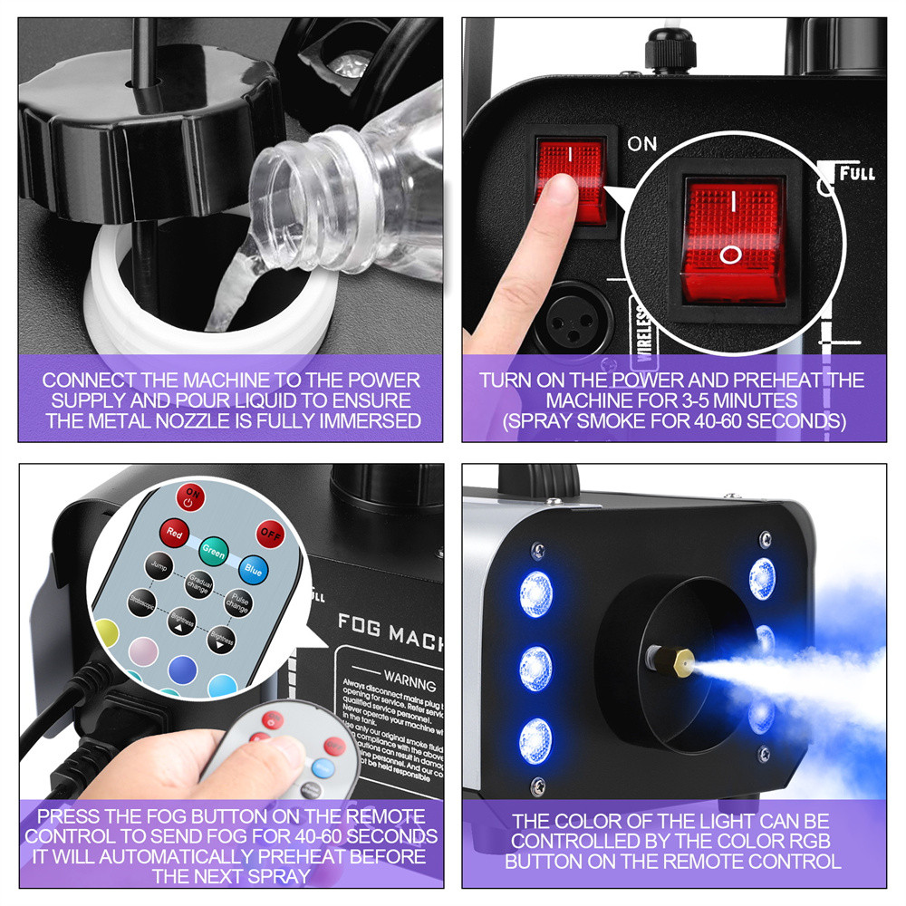 1200W Portable Smoke Machine 6 LEDs RGB Colorful Fog Ejector DJ Show ...