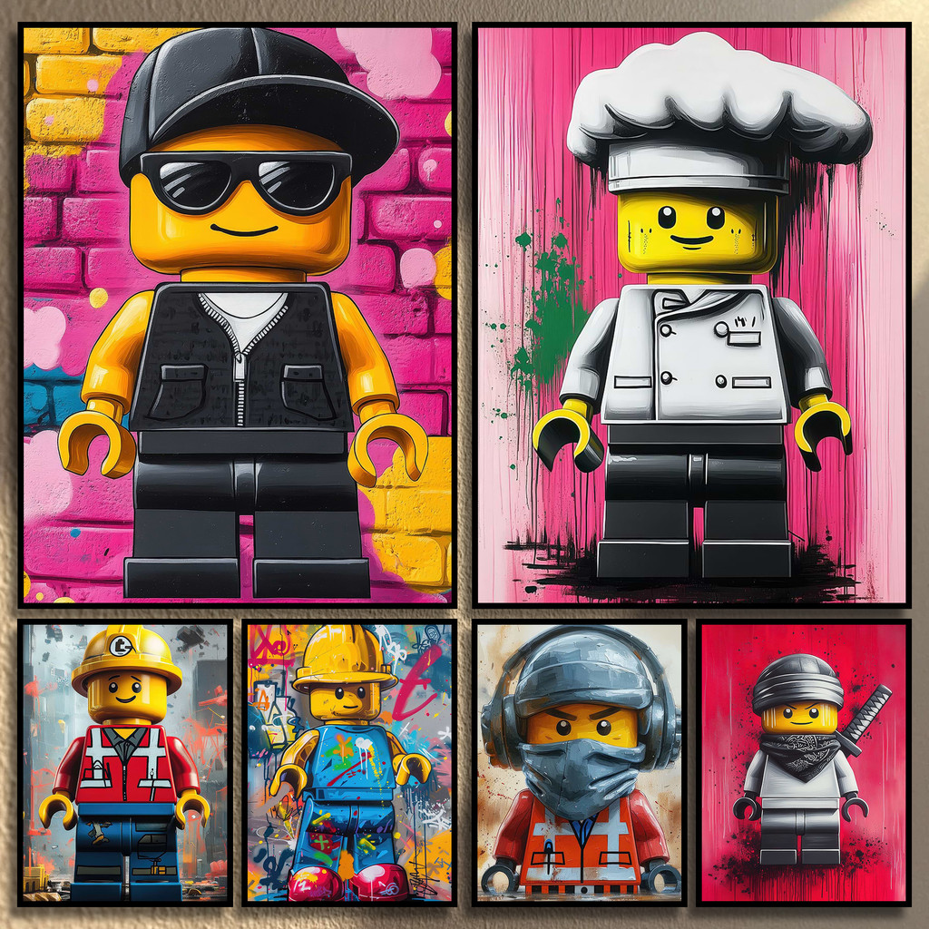Artsy Posters Pop Lego bricks, human interface, graffiti style canvas ...