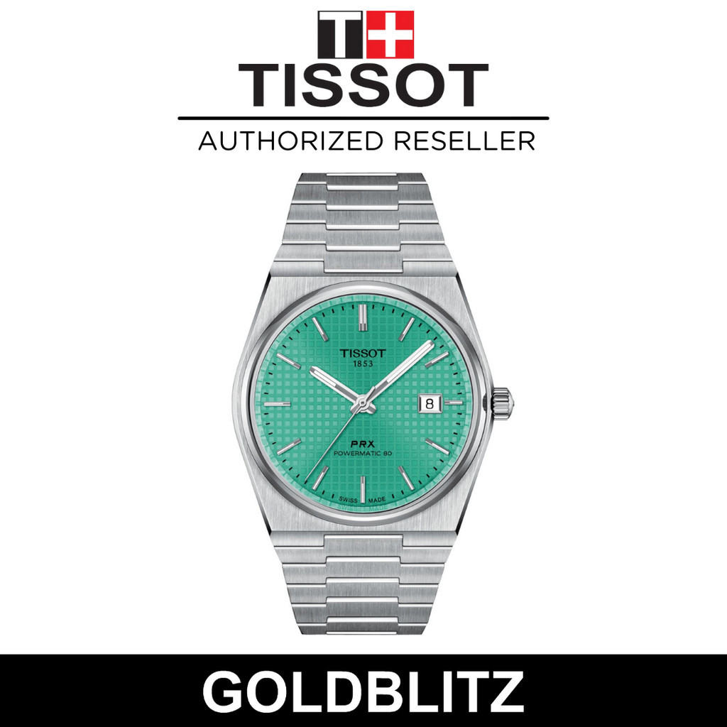 Tissot T1374071109101 T-Classic PRX POWERMATIC 80 40MM Light Green Dial ...