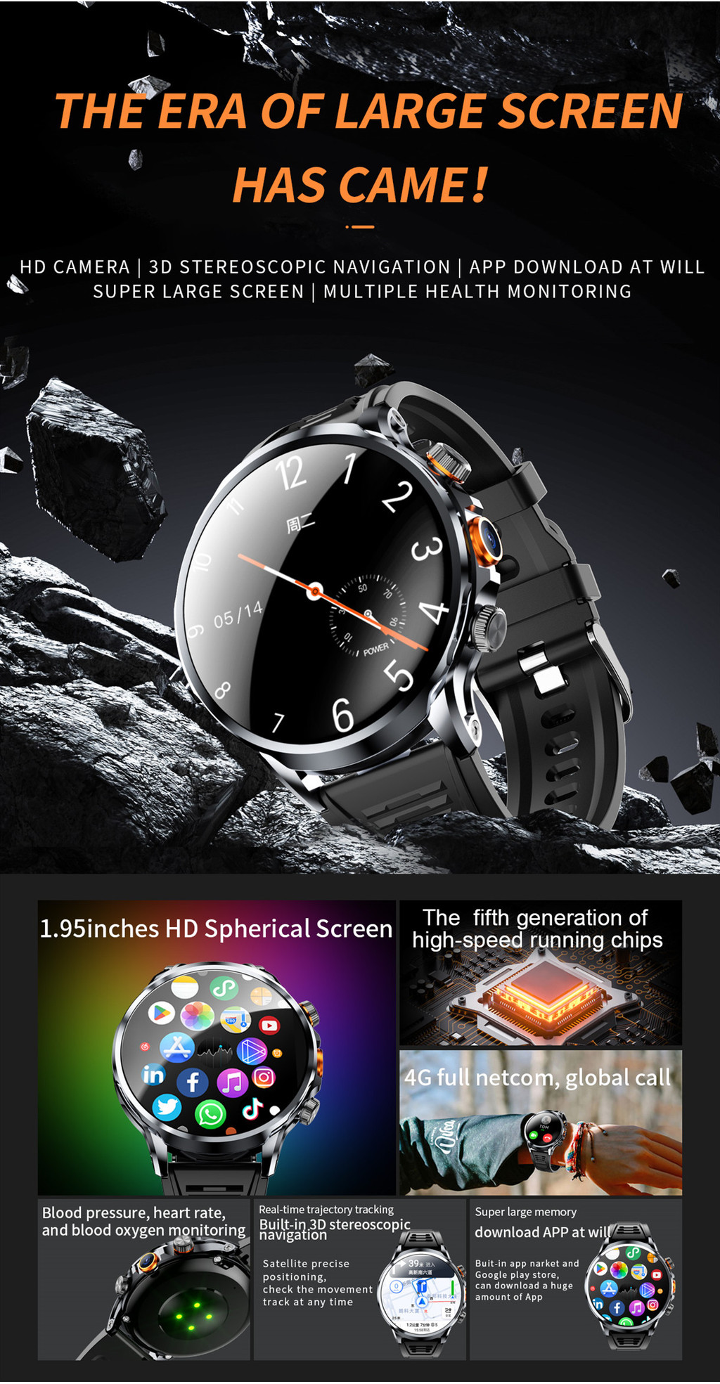 4G/5G Android Smart Watch With SIM Card WiFi 128G H18 Smart Phone Watch ...