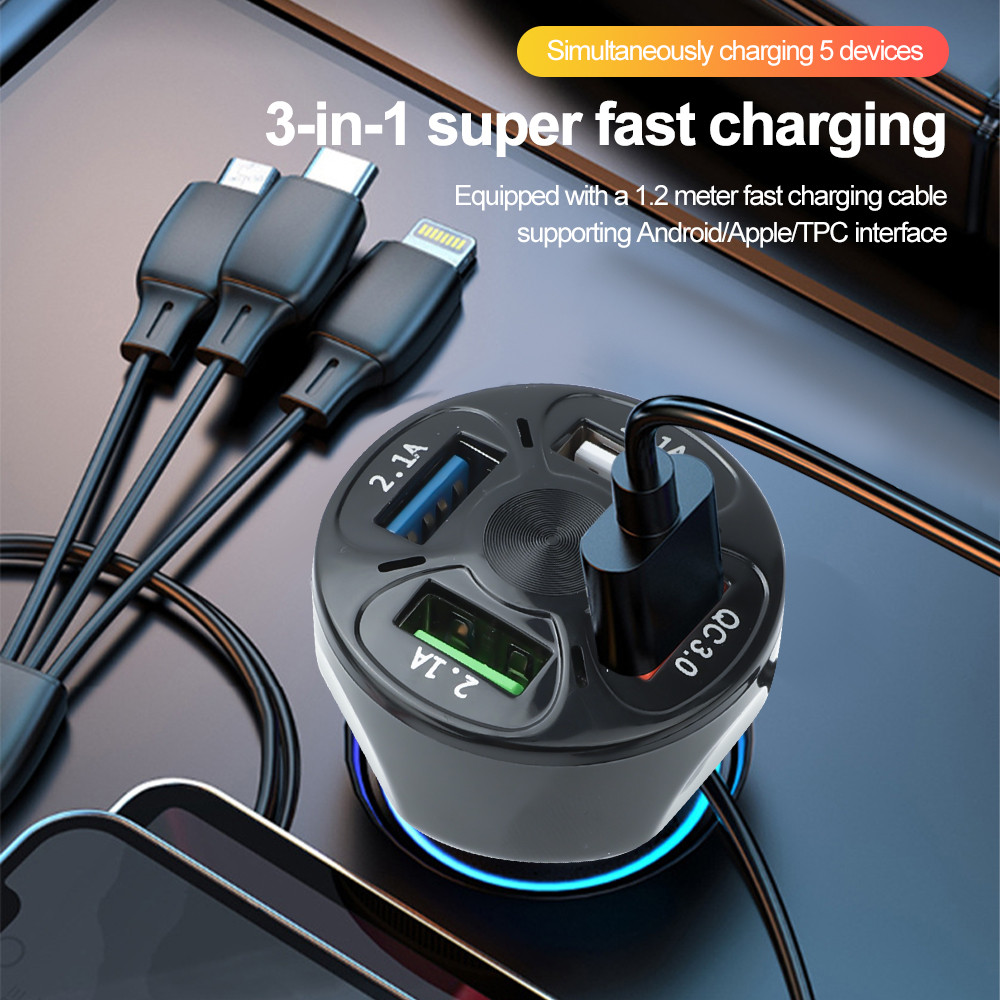 3 in 1 Car Charger 4 ports 12V-24V Usb Fast Charging Car Phone Adapter ...