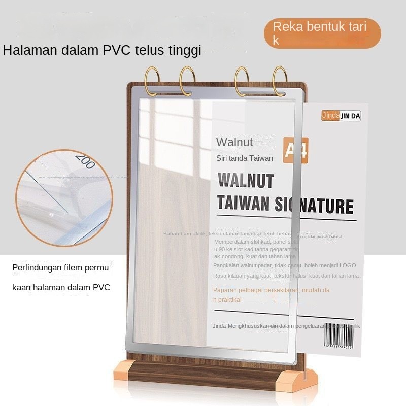 Kayu walnut dua muka pvc membalik halaman kad meja daun longgar jenama ...