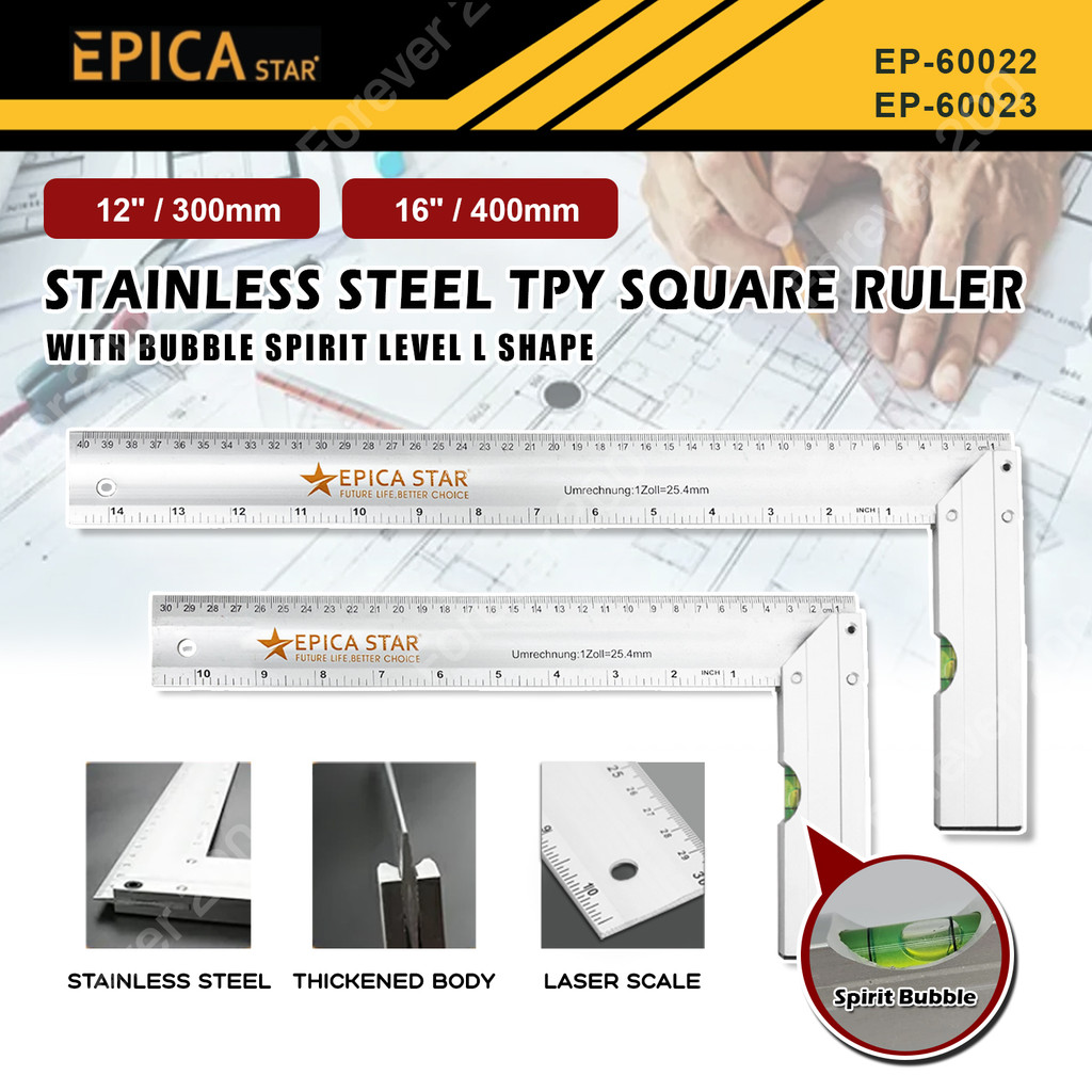 EPICA STAR 300mm 400mm Try Square Ruler Stainless Steel L-Shape Spirit ...