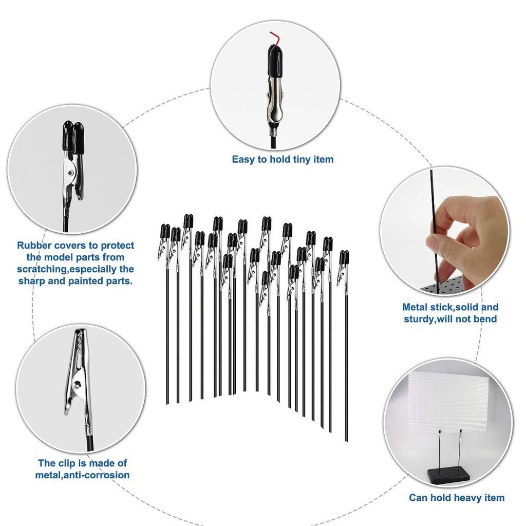 20pcs Bendable Metal Gunpla Model Painting Alligator Clip Stick with ...