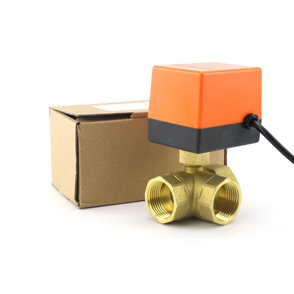 DN32 1-1/4" BSP Thread AC 220V 12V 24V Three 3 Way L-Type Brass Motorized Electric Ball Valve 3 ...