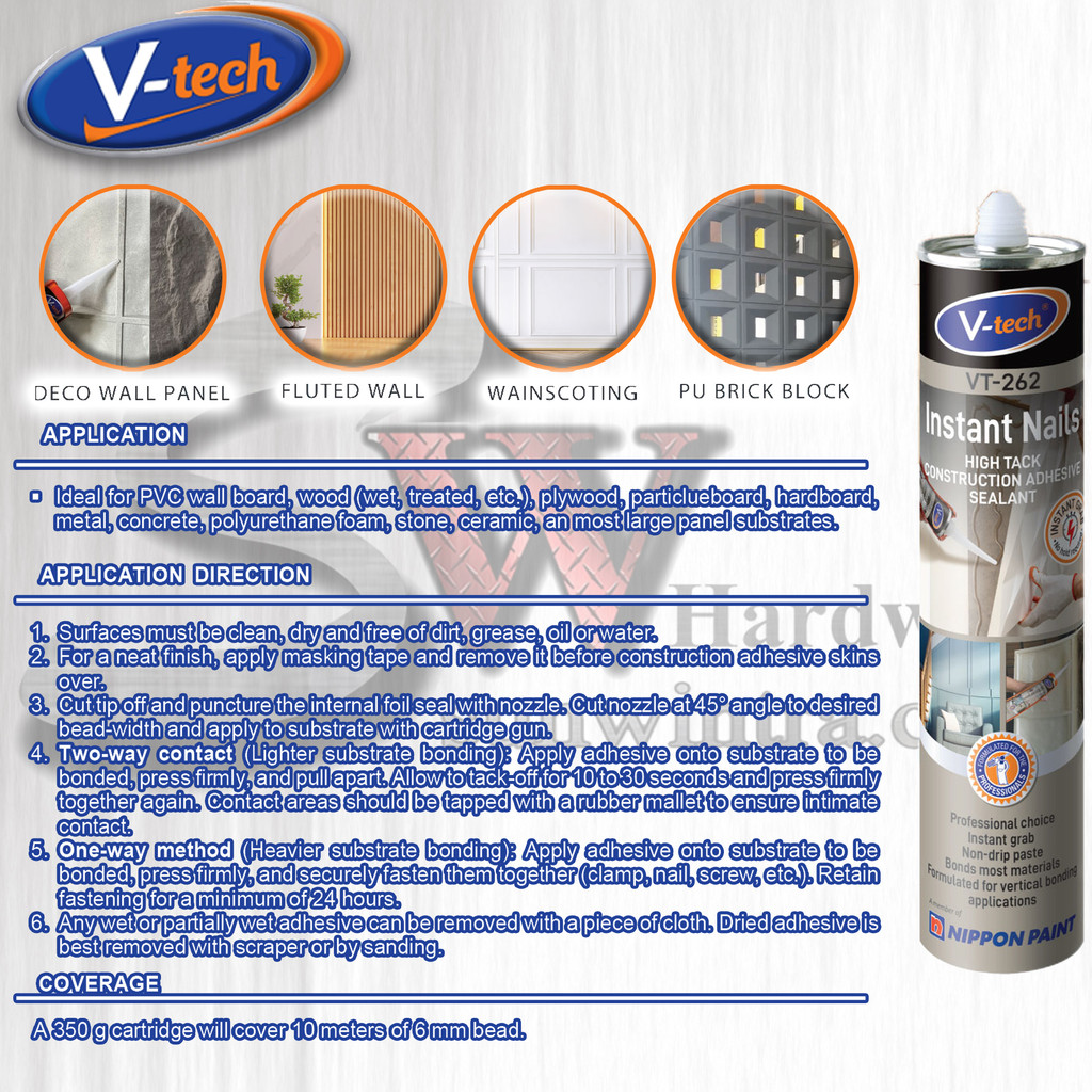 COMBO 1CTN / 24TUBES V-TECH 390GM VT-262 Instant Nails – High Tack ...