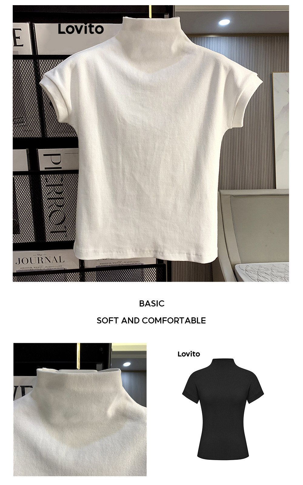 Lovito Elegant T-Shirt Plain Basic T-Shirt for Women LNE15039 (White ...