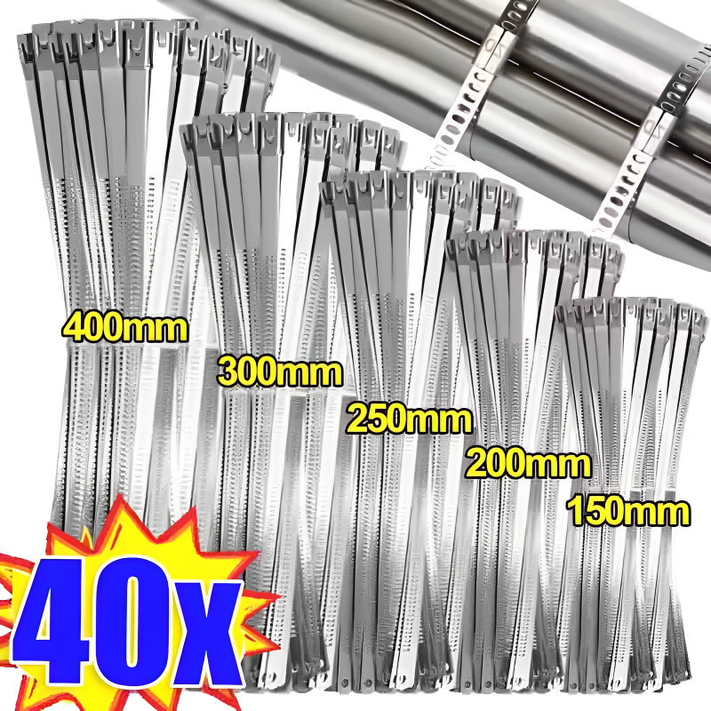 40Pcs Stainless Steel Cable Tie Buckle - Heavy Duty Self Locking Zip ...