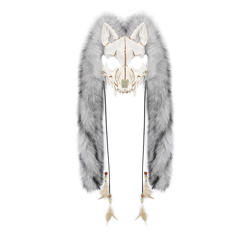 Halloween Carnival Fashion Animal Mask Viking Fox Mask with Fake Hair ...
