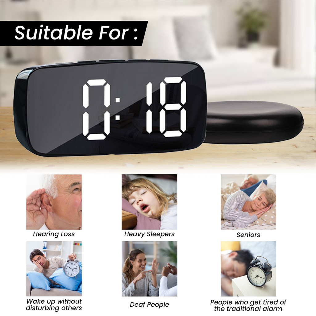 LED Vibration Digital Alarm Clock Heavy Sleepers Deaf Hearing Aid ...