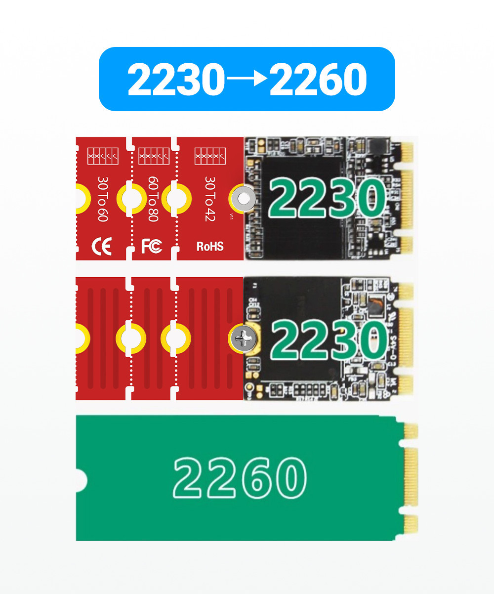 JEYI M.2 NGFF NVME SSD Extension Bracket Transfer 2230 2242 2260 2280 ...
