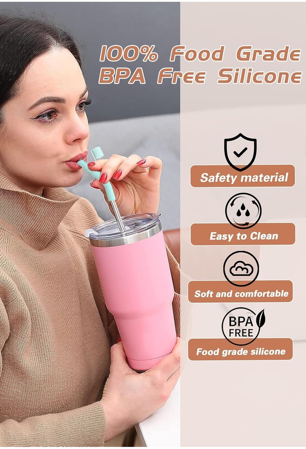 8-10mm Straw Extender Silicone Spill Proof Stopper Straw Cover with ...