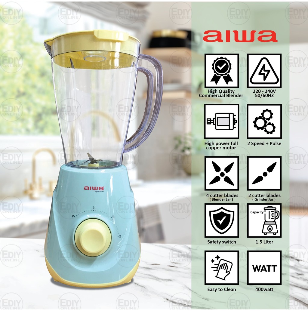 AIWA AW-813B Blender (1.5L) Dry Mill Circuit Breaker Jug Juicer Mixer Food Grinder 400W Pengisar ...