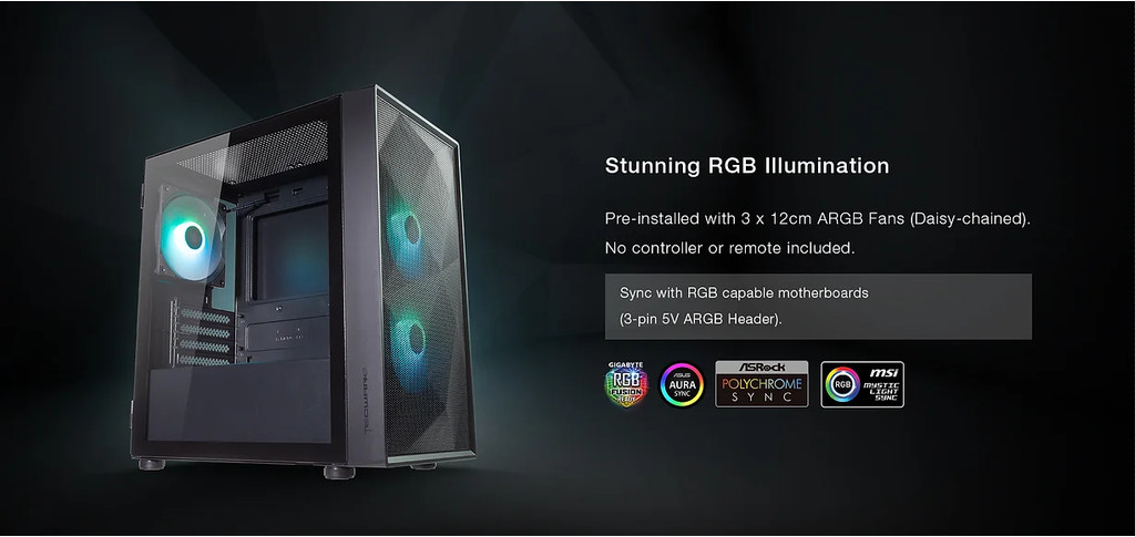 Tecware FORGE M2 TG ARGB White MATX Gaming Case Casing Chassis (TWCA ...