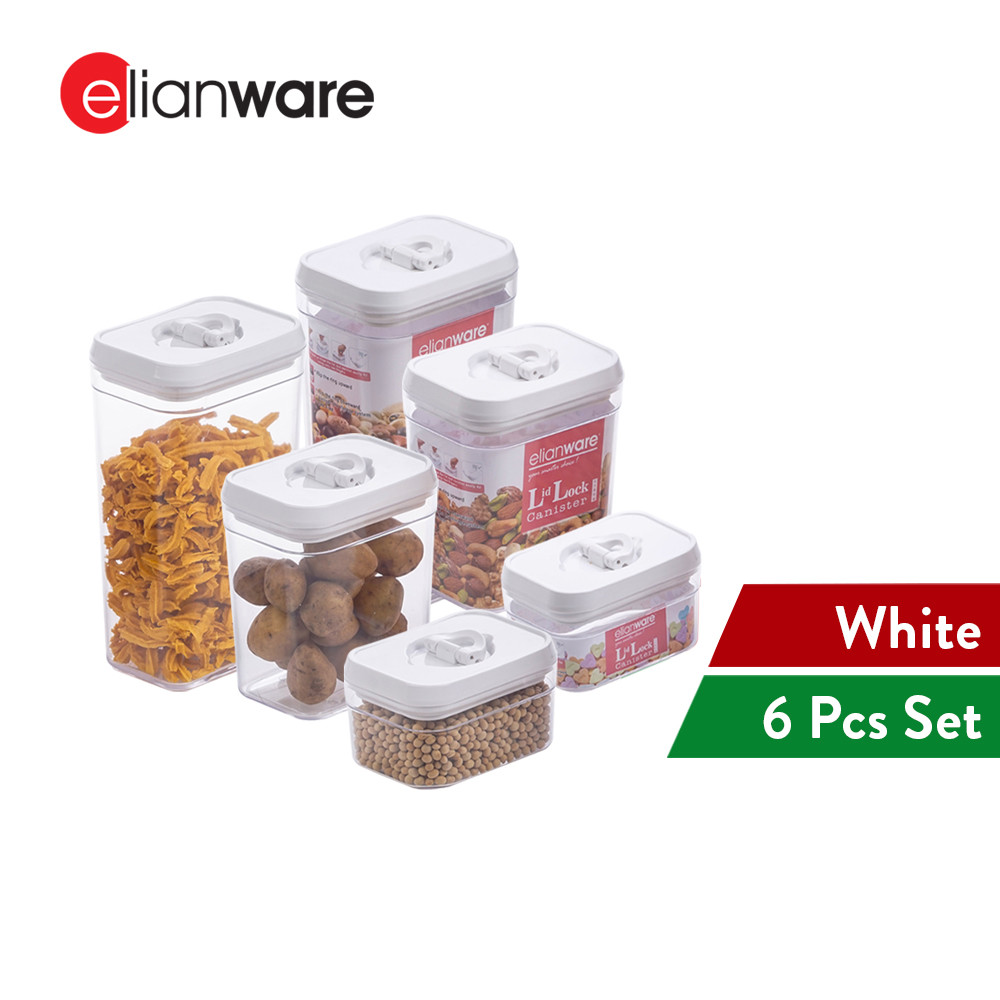 Elianware Lid Lock White Elegant Airtight Canister Food Storage ...