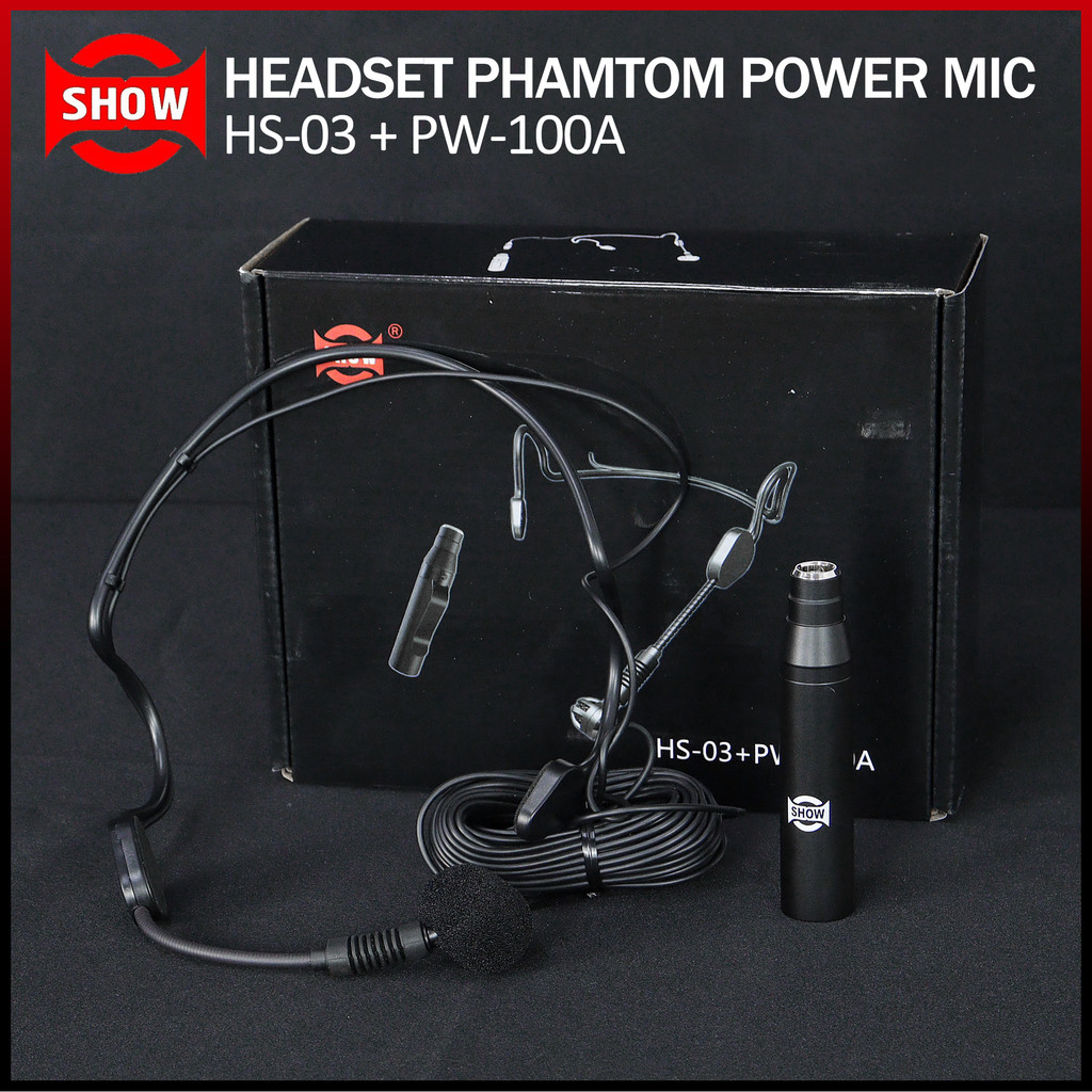 SHOW HEADSET MICROPHONE CONDENSER MIC WITH PHANTOM POWER HS-03 + PW ...