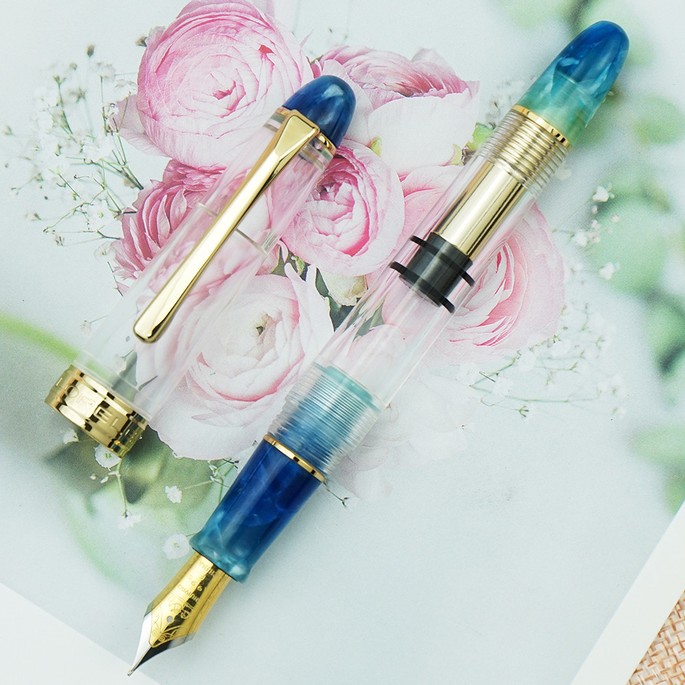 LORELEI 667 Resin Piston Fountain Pen Transparent Blue with Golden Clip ...