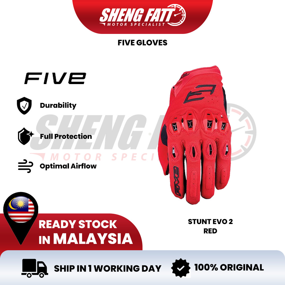 FIVE GLOVE STUNT EVO 2 Red Motorcycle Gloves NonSlip Riding Sarung Tangan Motor Five Globe Hand ...