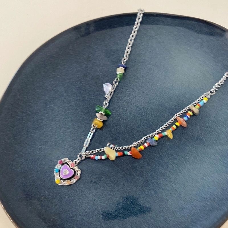 JUSHI Colorful Beaded Smiley Necklace Love Pendant Necklace Female ...