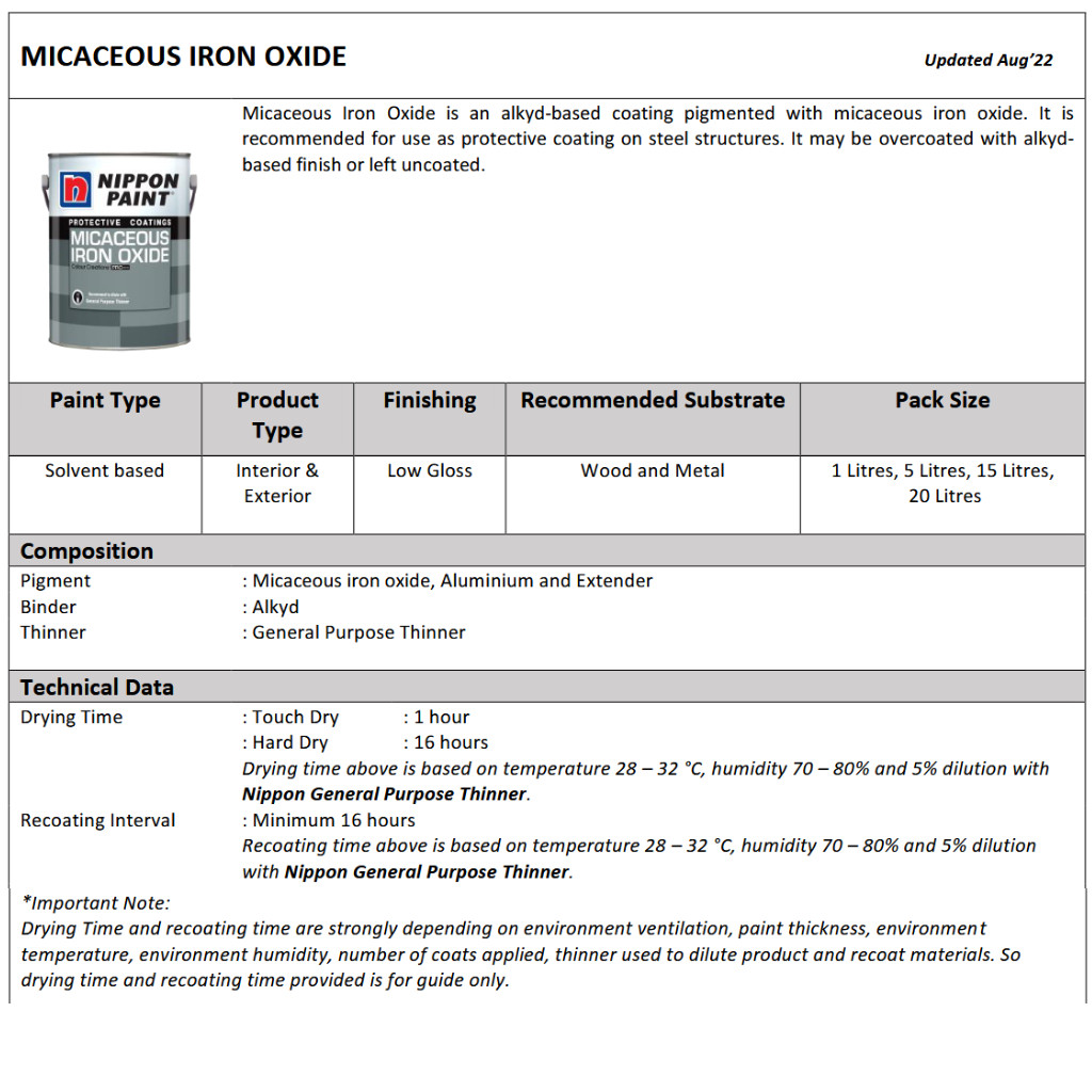 NIPPON PAINT Protective Coating Micaceous Iron Oxide MIO l 3 Colours ...