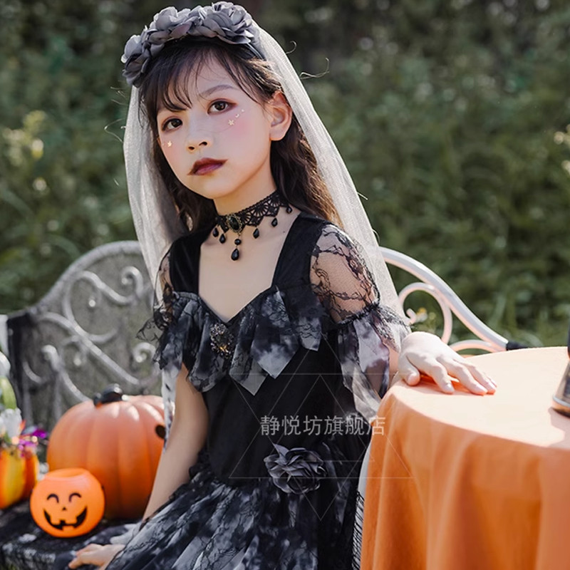 Ghost Bride Rose Wedding Dress For Kids Girl Halloween Witch Wizardx ...