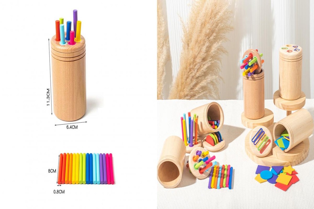 Color Sorting Cup Set Wooden Color Sorting Toy Montessori Color Sorting ...
