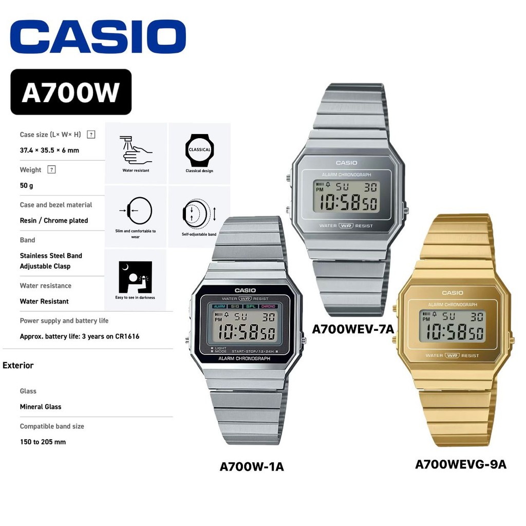 [ OFFICIAL CASIO WARRANTY ] A700W / A700WEV / A700WEVG UNISEX RETRO ...
