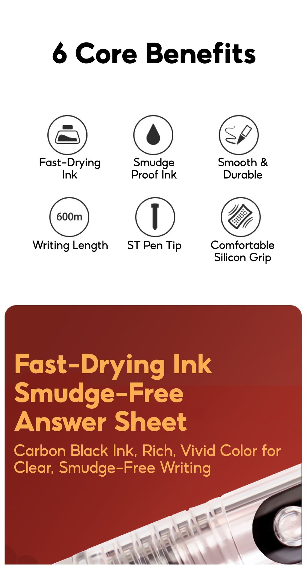 Deli TRIUMPH Silent Click Gel Pen 0.5mm Black Ink Exam Mute-On ...