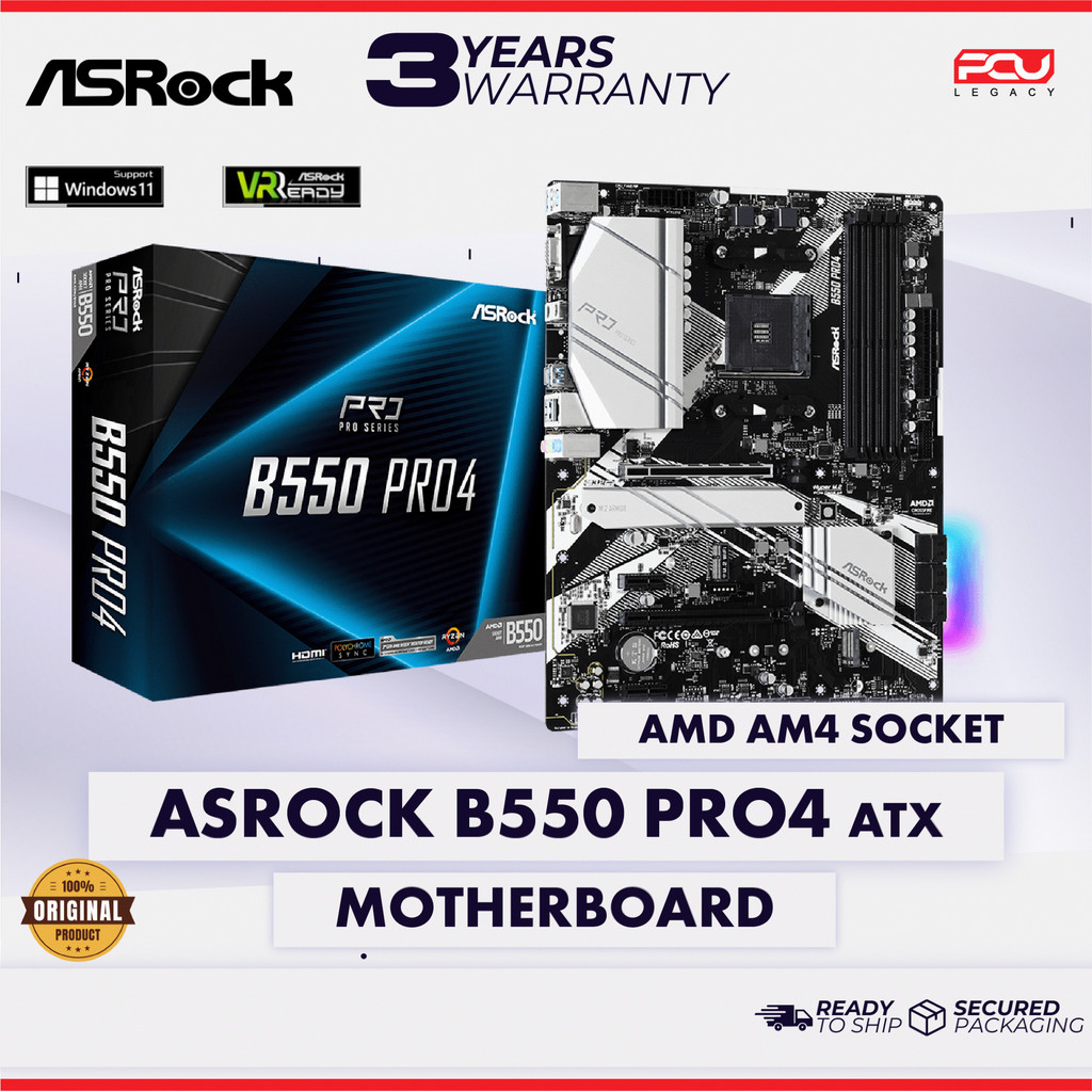 ASROCK B550 PRO4 ATX AM4 MOTHERBOARD (3 Years Warranty) | Shopee Malaysia