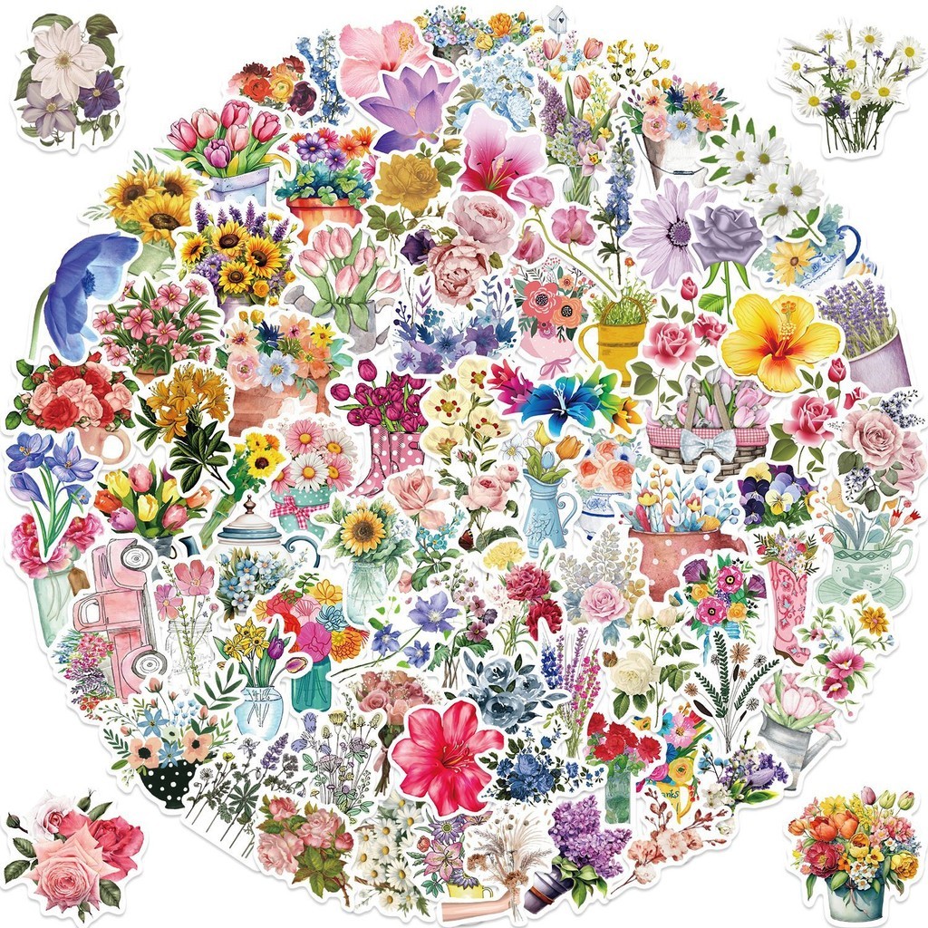 INS Flower Girl Stickers - 100PCS Creative Waterproof Decals for DIY ...