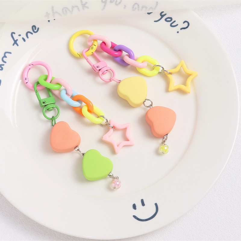 Colored Dopamine Star Heart Mixed Color Acrylic Chain Keychain Bag ...