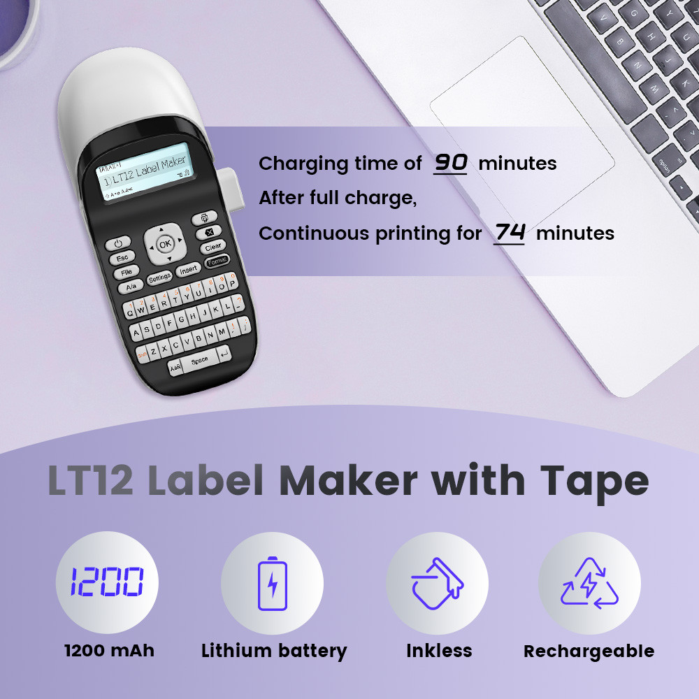 LT12 Label Maker Portable Inkless Label Printer Bluetooth Handheld Sticker Qwerty Keyboard ...