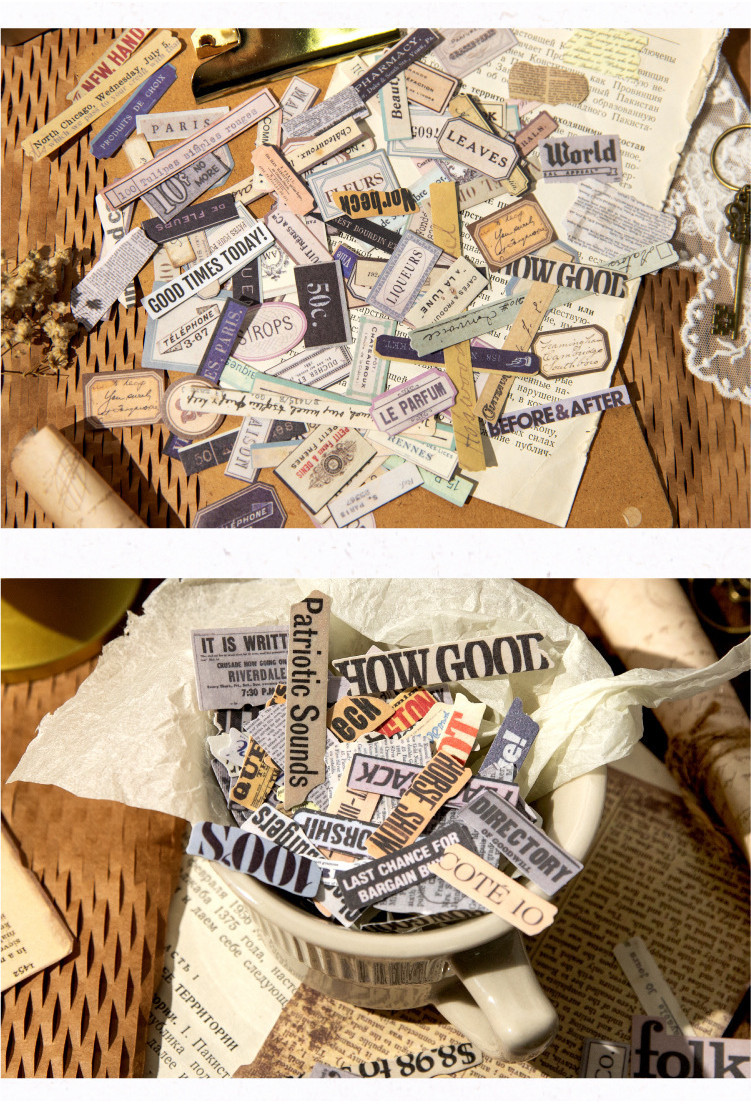ENWEI 200 Pcs [Word Fragment Series] Retro Journal Stickers Washi ...