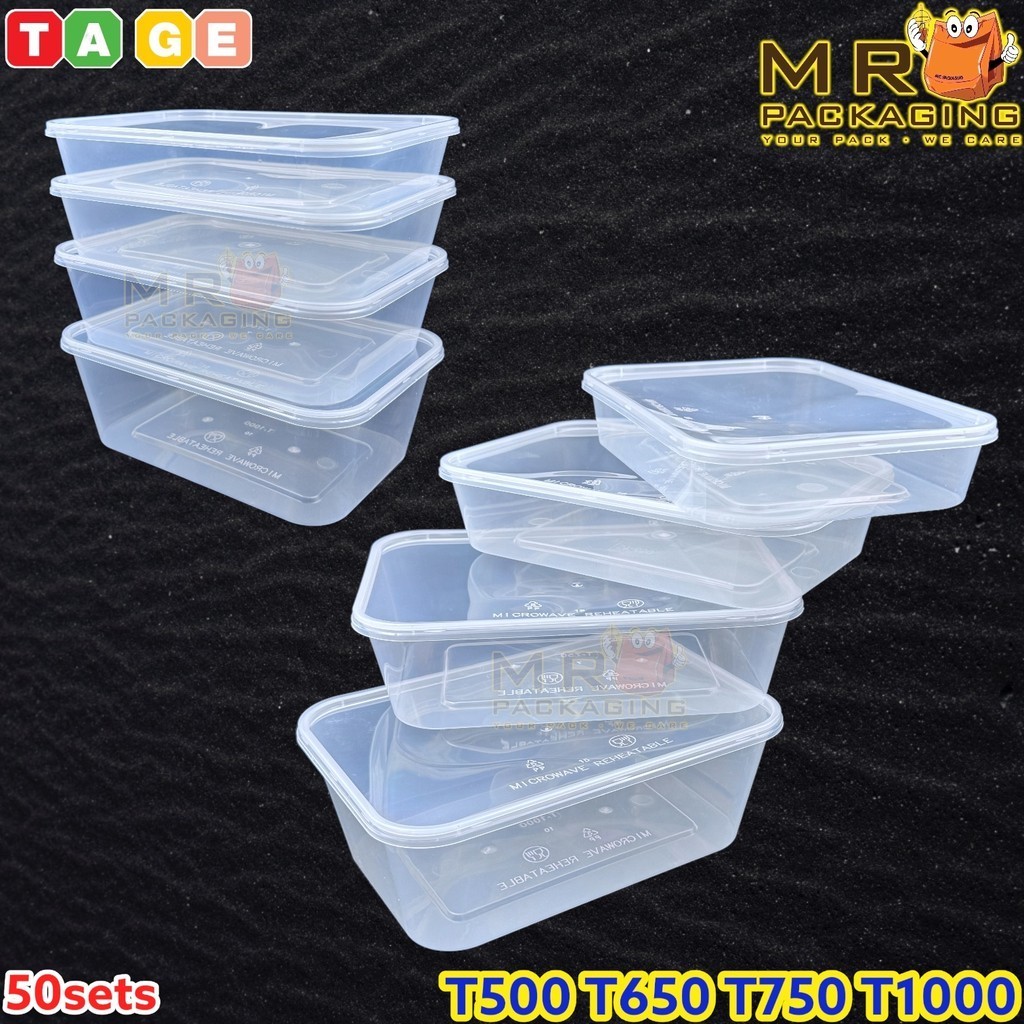 TAGE T 1000 650 750 1000 ml Rectangular PP Container & Lid ( 50sets± ...