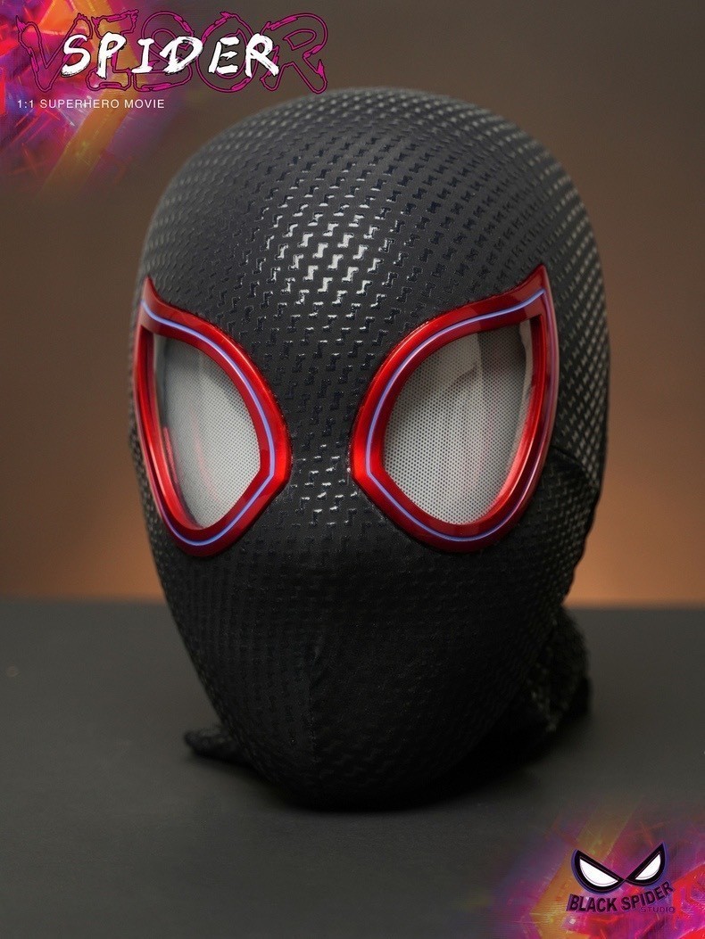 Miles Spider Man Headset with Movable Eyes Glowing Electric Blink Mask ...