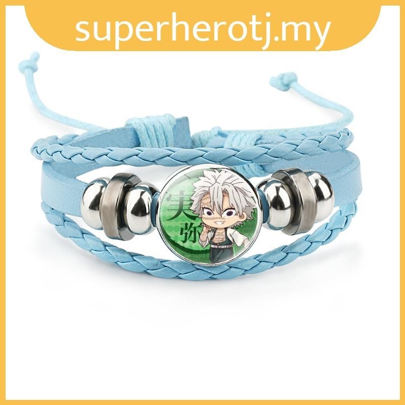 Sleek Leather Blue Bracelet With Beloved Anime Demon Slayer Characters ...