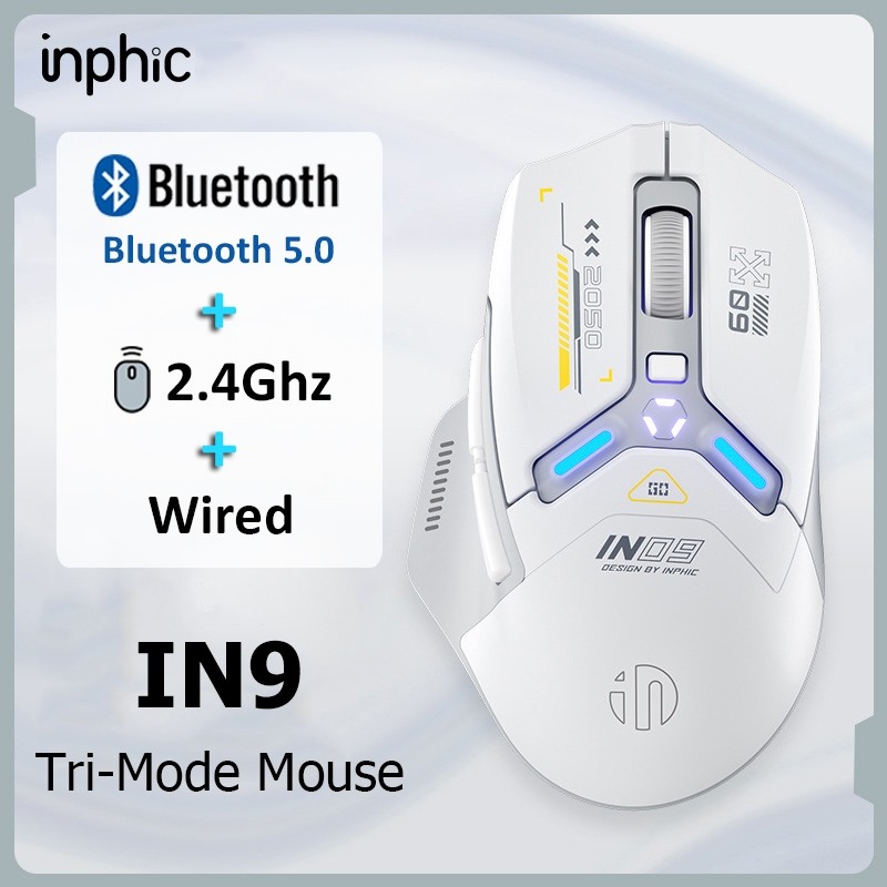 Inphic IN9 Wired/2.4G Wireless/Bluetooth Tri-Mode Mouse Rechargeable ...