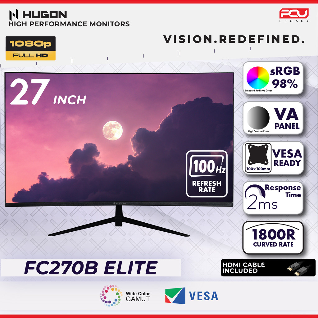 HUGON 27" 100Hz FHD 2ms sRGB 98% Curved Gaming Monitor (FC270B ELITE ...
