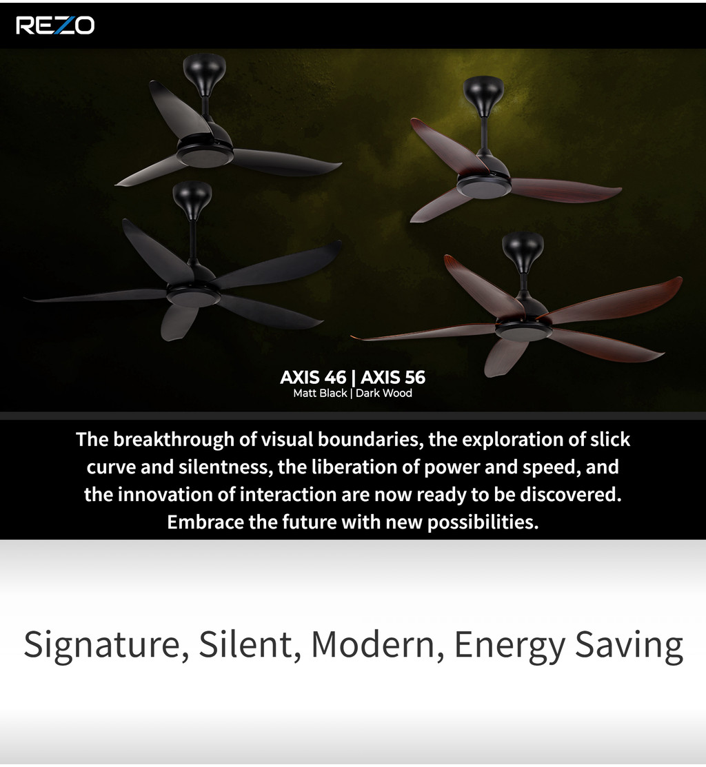 Rezo Ceiling Fan (46"/56")(Matt Black/Dark Wood) DC Motor 12-Speed ...