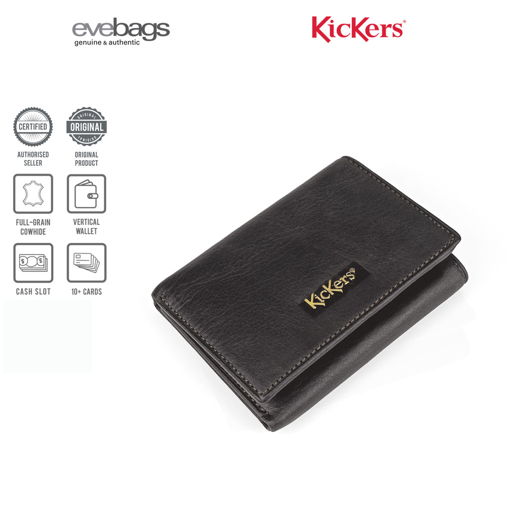 KICKERS Full Grain Cowhide Tri-Fold Mini Vertical Wallet with ID Window ...