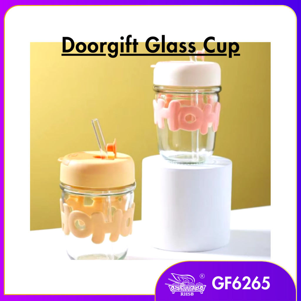 DOORGIFT HOHO GLASS MUG/ GLASS STRAW CUP/ HEAT COLD RESISTANT/ VIRAL ...