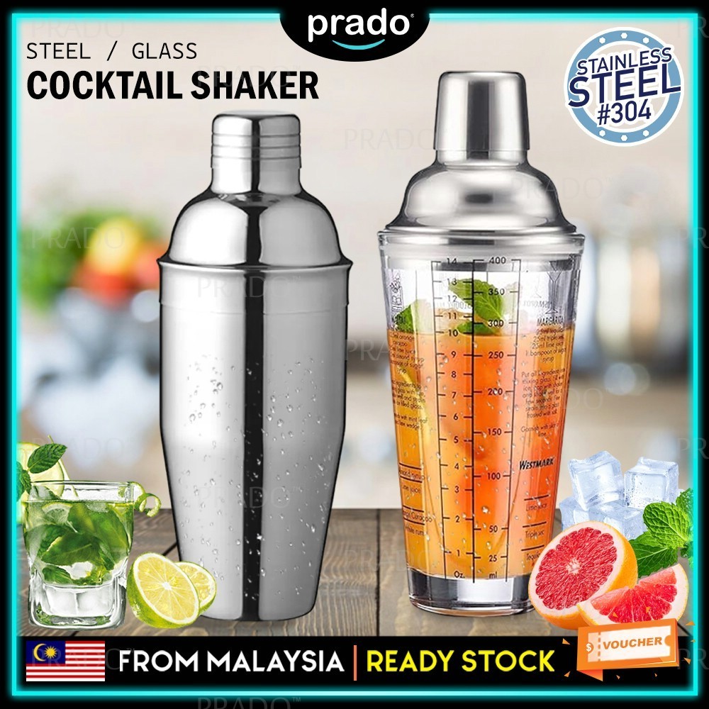 PRADO Glass Stainless Steel Cocktail Shaker Bartender Tools Bar Fruit ...