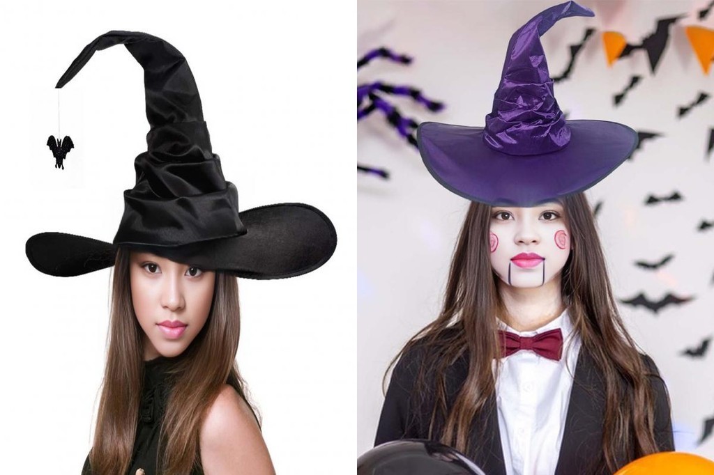 [beautymart] Bat Decor Witch Hat Role Playing Sorceress Hat Large Brim ...