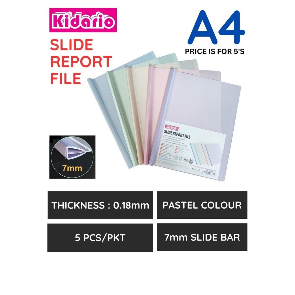 [ 5'S IN 1 ] A4 KIDARIO PASTEL COLOUR SLIDE REPORT FILE | 7mm | 15mm | KRF-1510 | KRF-2015 ...